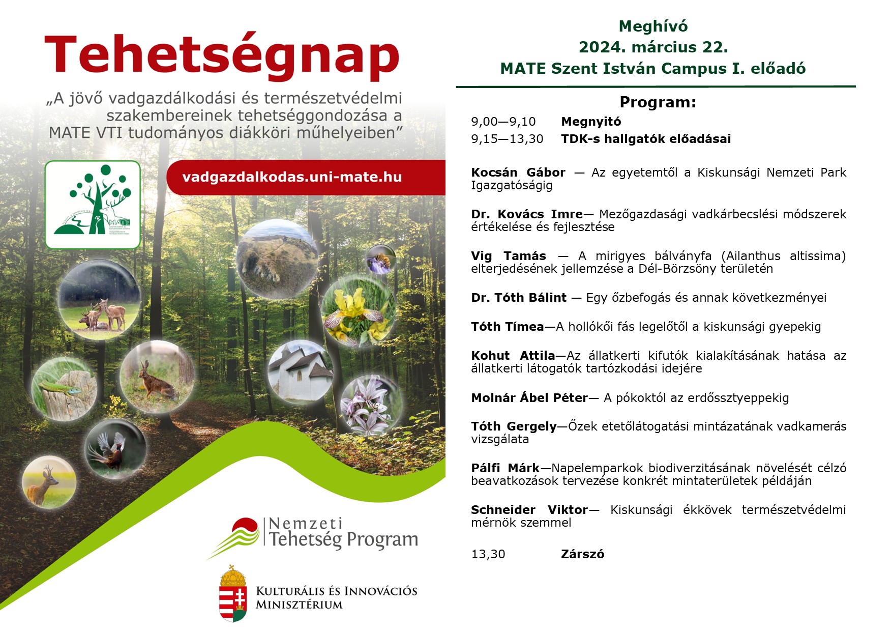 Tehetségnap - 2024.03.22. - Vadgazdálkodási és Természetvédelmi Intézet - MATE